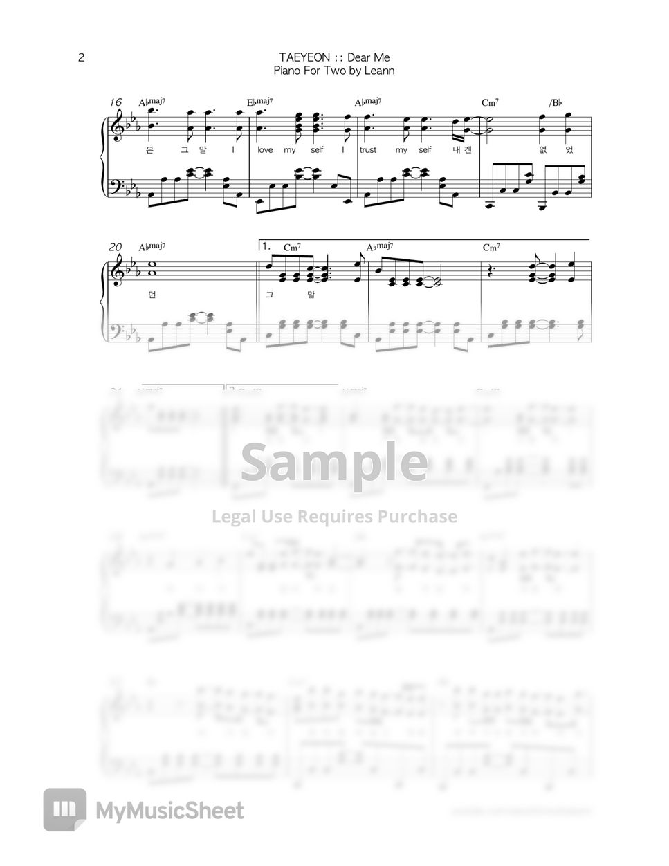 TAEYEON 태연 - Dear Me 내게 들려주고 싶은 말 Sheet Music by LeannCho