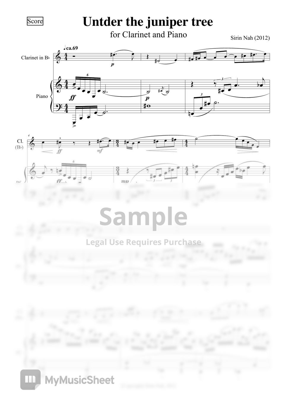 나실인 - Under the juniper tree (for Clarinet and Piano) Hoja by 나실인
