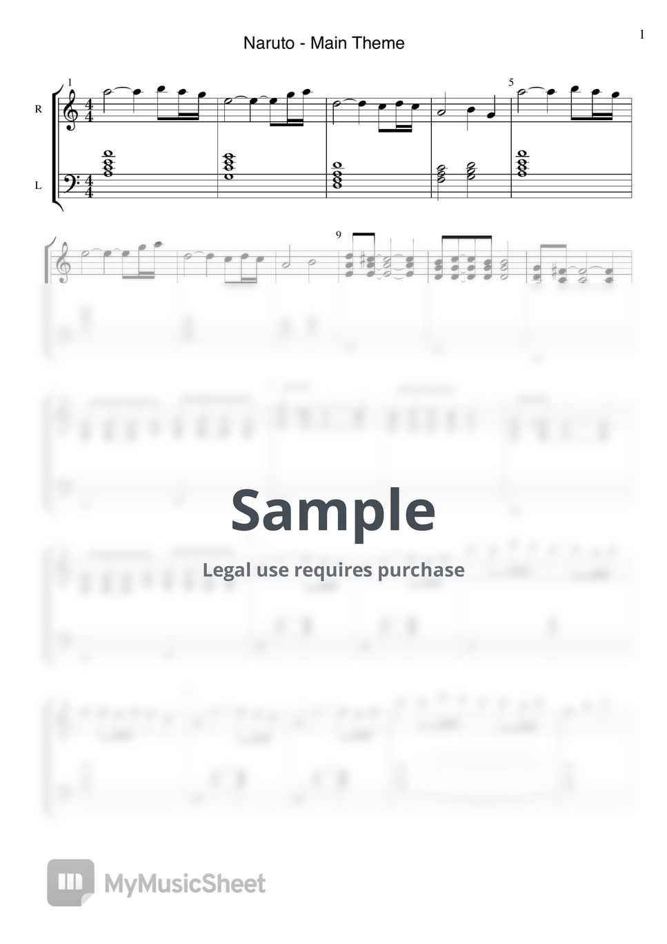 Main Theme - Naruto 악보 by Piano Go Life