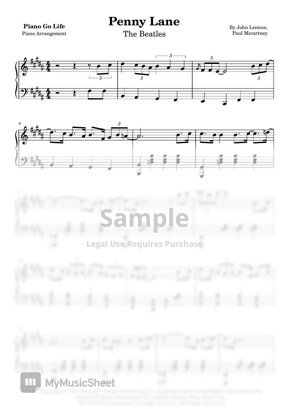 The Beatles - Penny Lane Sheets by Piano Go Life