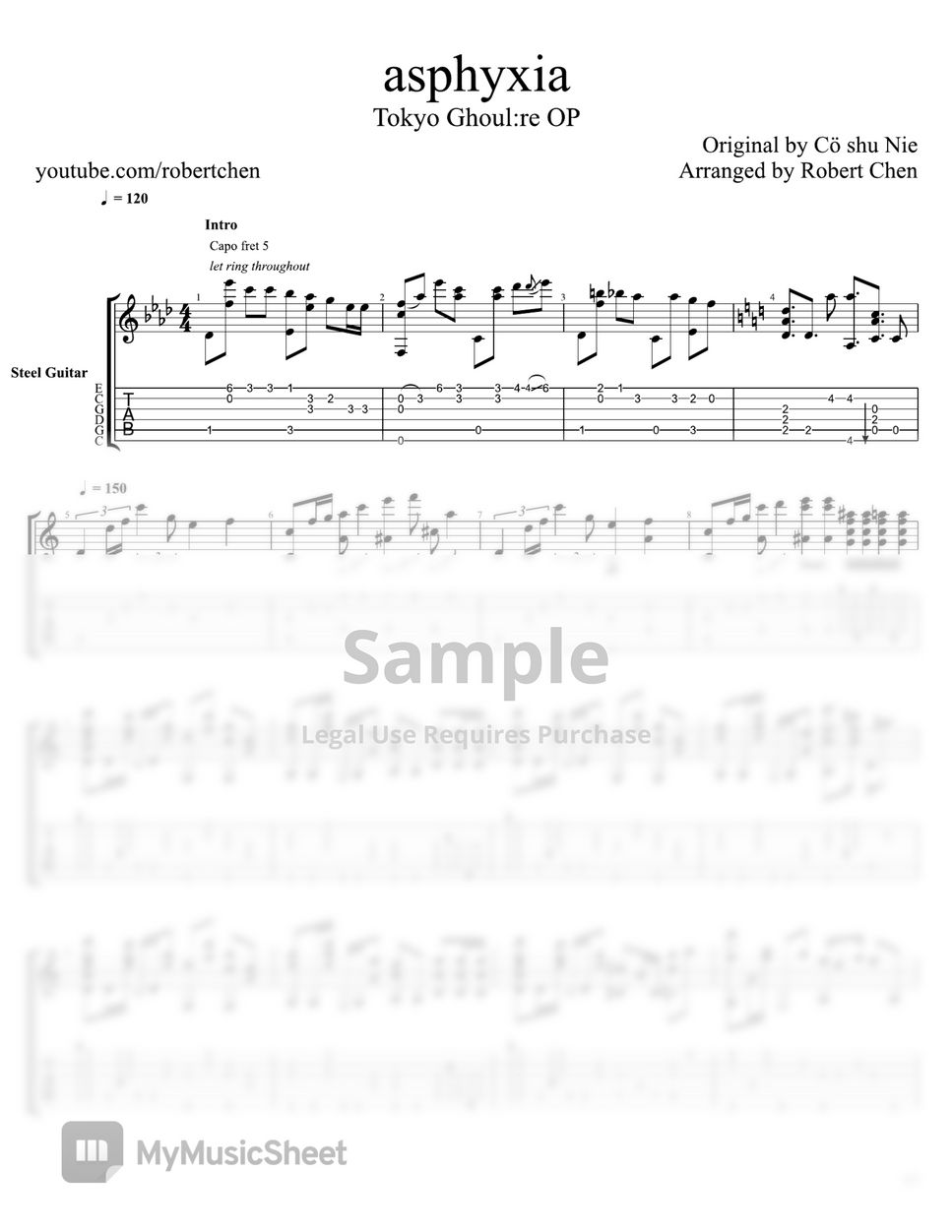 Cö shu Nie - Tokyo Ghoul:re OP - "asphyxia" Partitura by Robert Chen