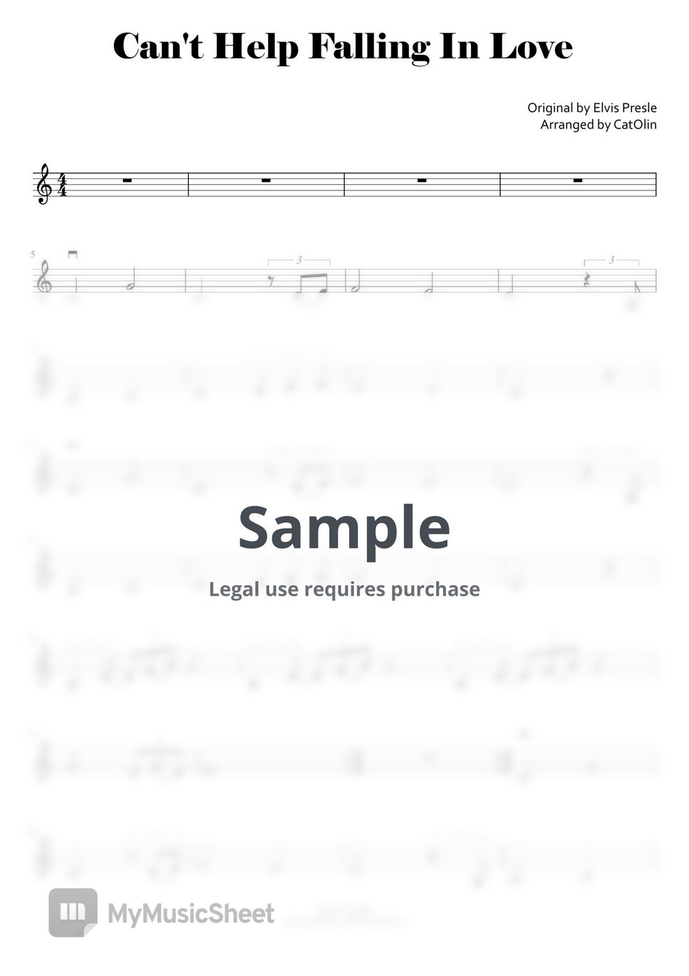 Elvis Presle - Can't Help Falling In Love Sheet Music by 캣올린CatOlin