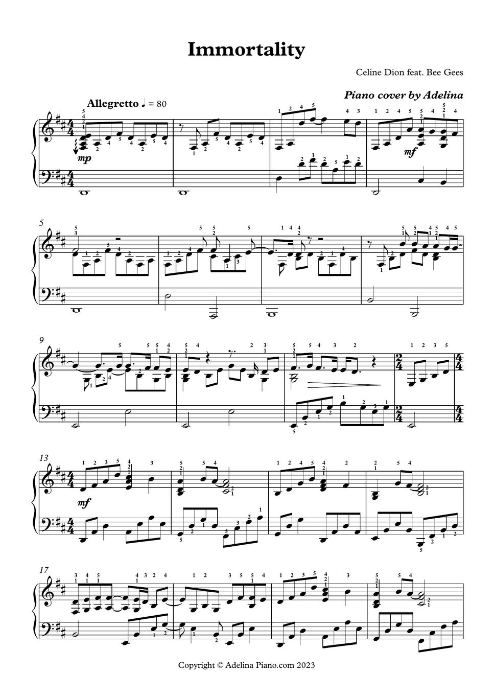 Celine Dion feat. Bee Gees - Immortality Sheets by Adelina Piano