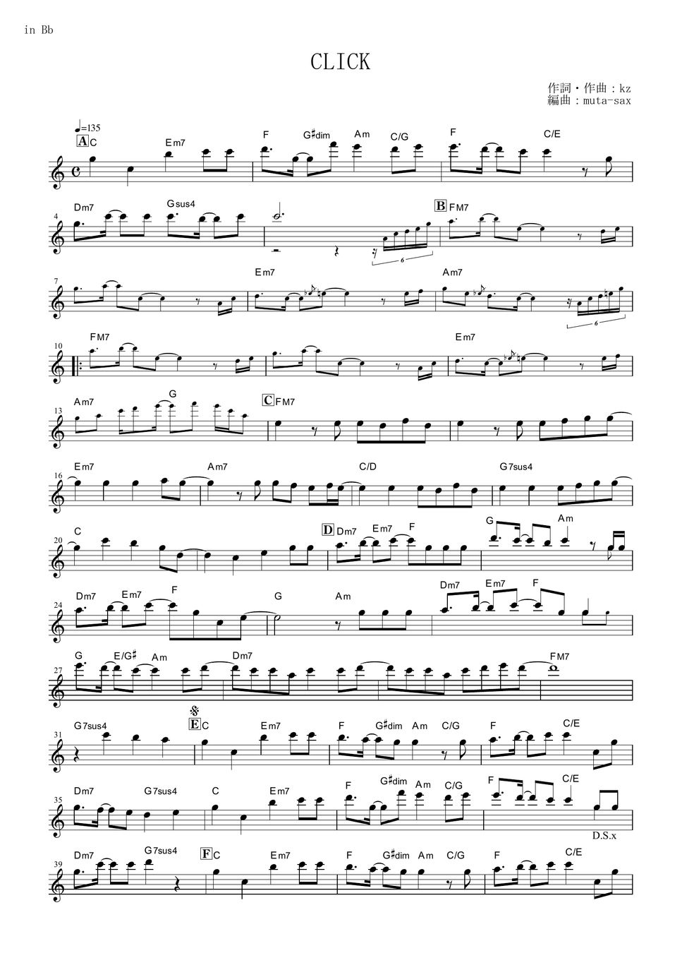 ClariS - CLICK (Nisekoi: False Love / in Bb) Hoja by muta-sax
