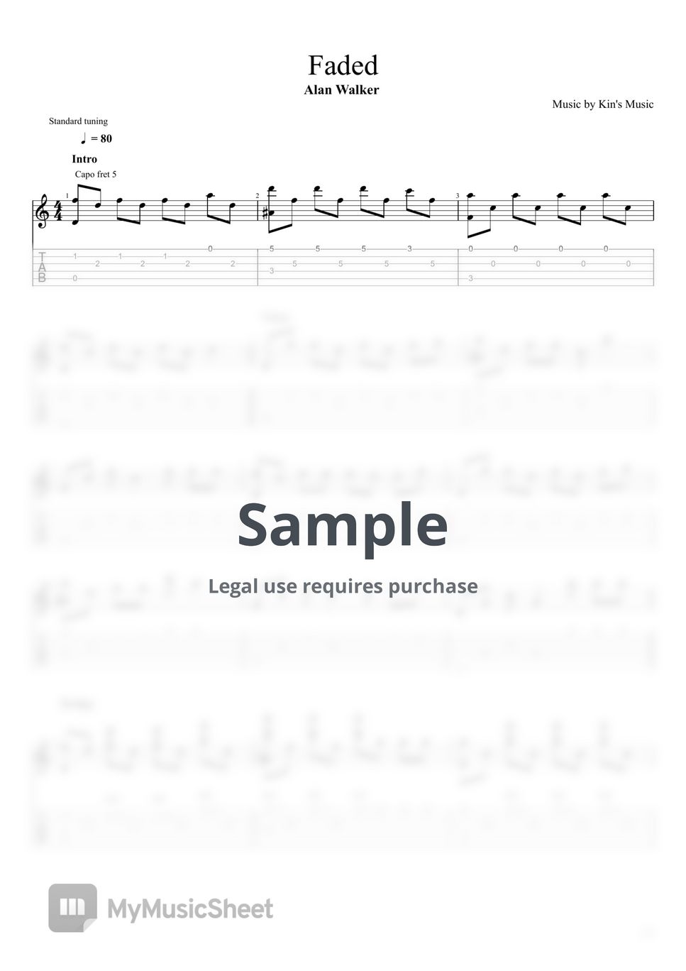 Alan Walker - Faded[Easy Guitar Fingerstyle For Beginner] Sheets by Kin ...