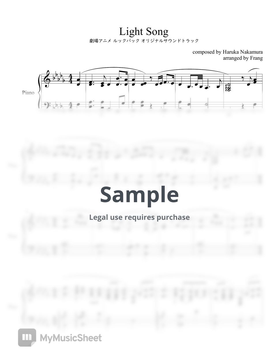 Haruka Nakamura - Light Song 악보 by Frang