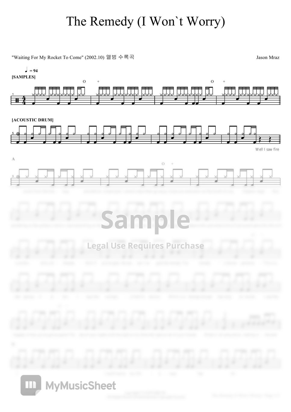 Jason Mraz - The Remedy 악보 by COPYDRUM