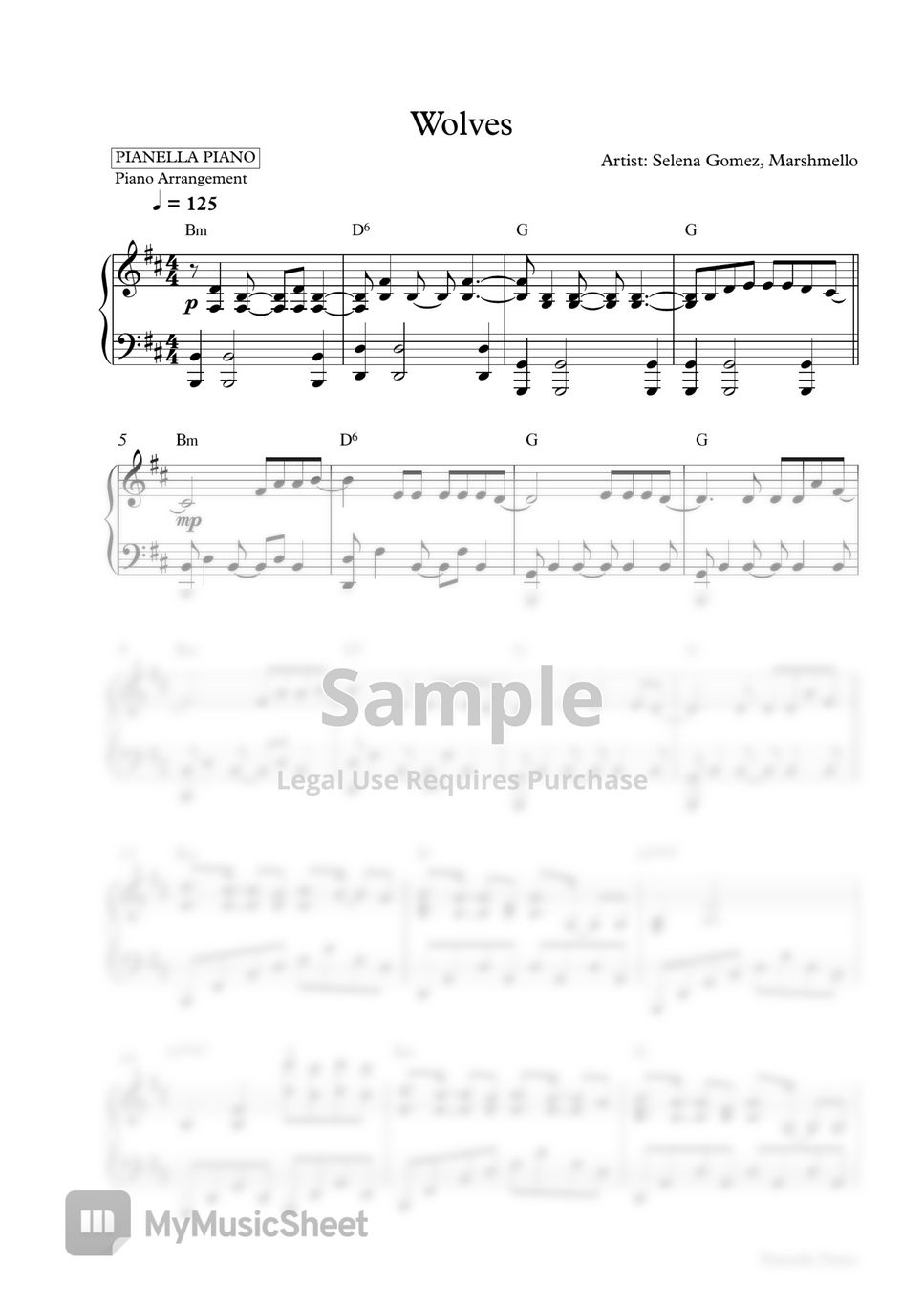 Selena Gomez, Marshmello - Wolves (Piano Sheet) Sheet Music by Pianella ...