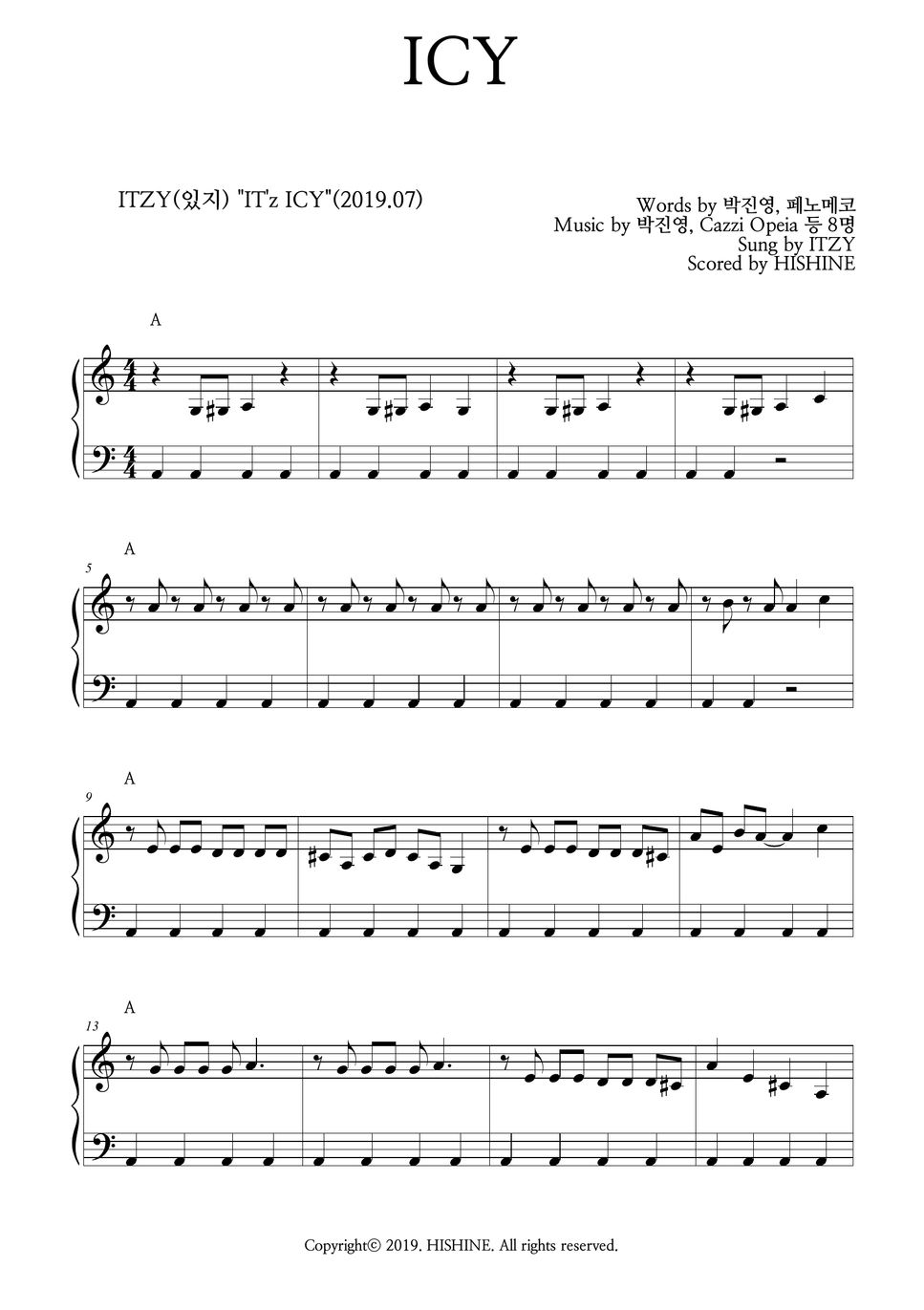 ITZY - ICY Easy Piano Sheet Sheets