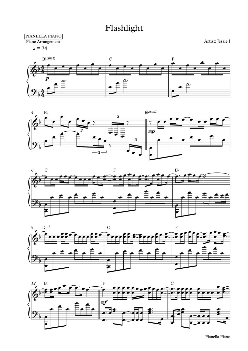 Jessie J - Flashlight (Piano Sheet) Sheet by Pianella Piano