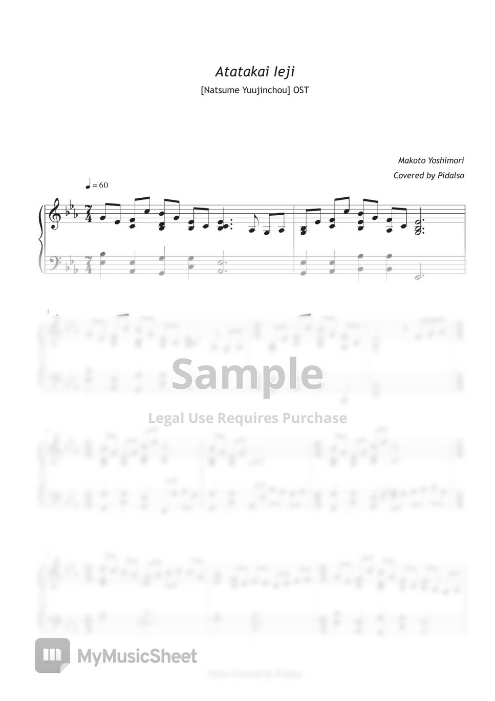 Natsume Yuujinchou OST - Atatakai Ieji Notenblatt by Pidalso