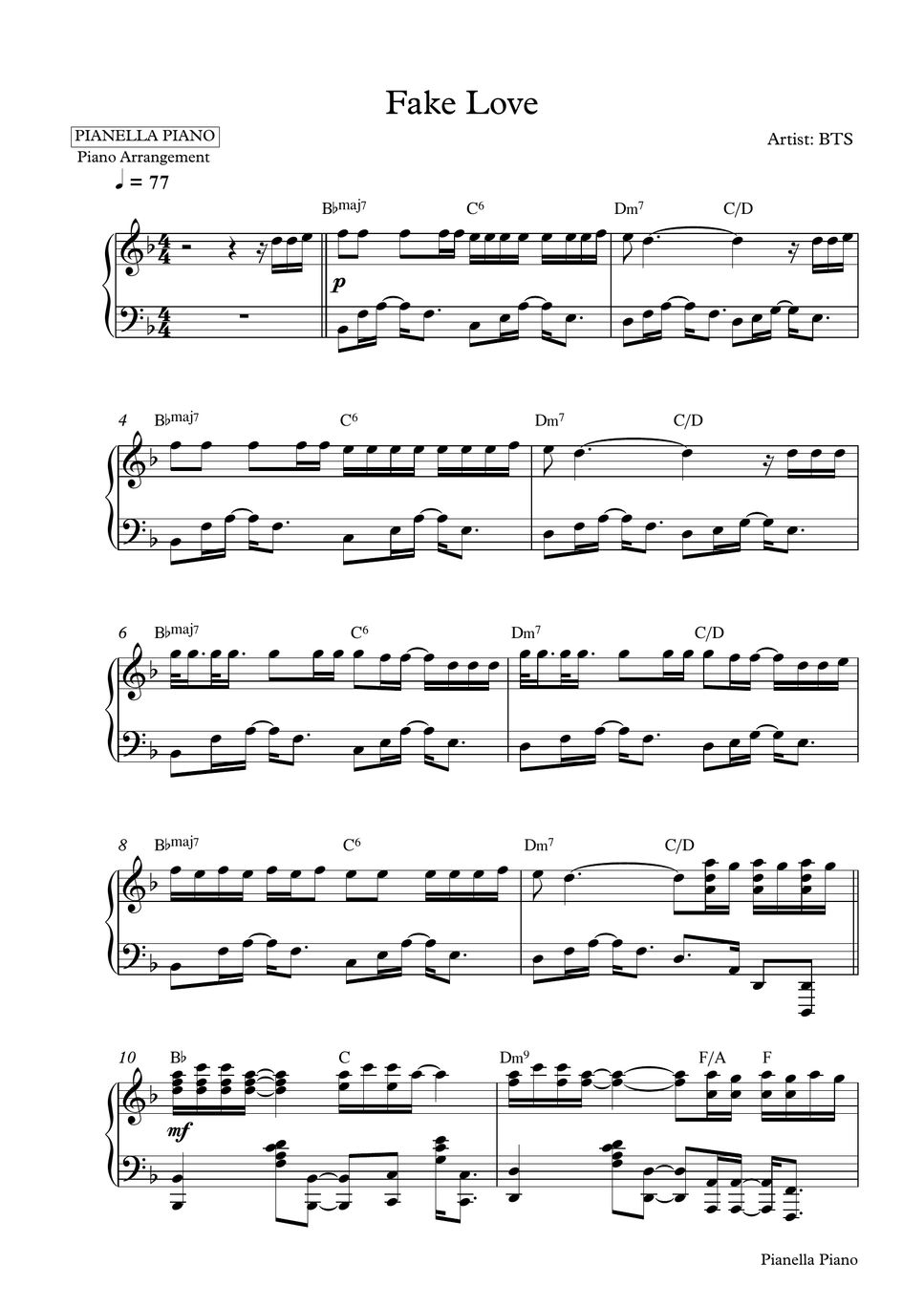 BTS - Fake Love (Piano Sheet) Sheet by Pianella Piano