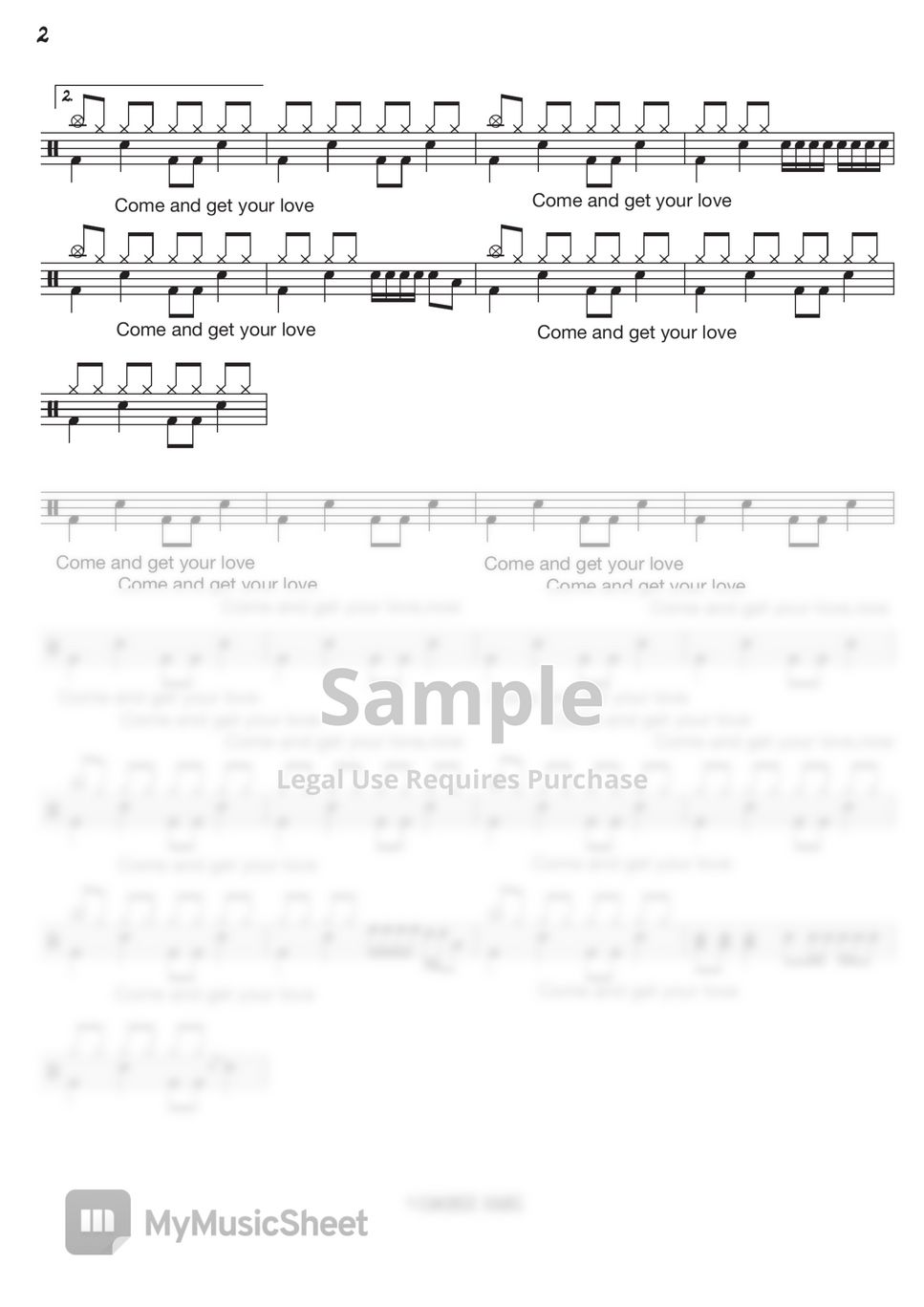 Redbone - Come and get your love Sheets by Gwon's DrumLesson