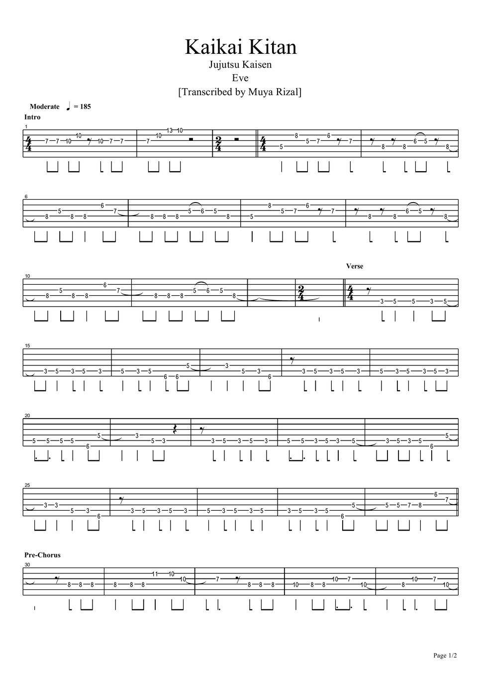Eve - Kaikai Kitan (Guitar TAB Short Ver.) Sheets by Muya Rizal