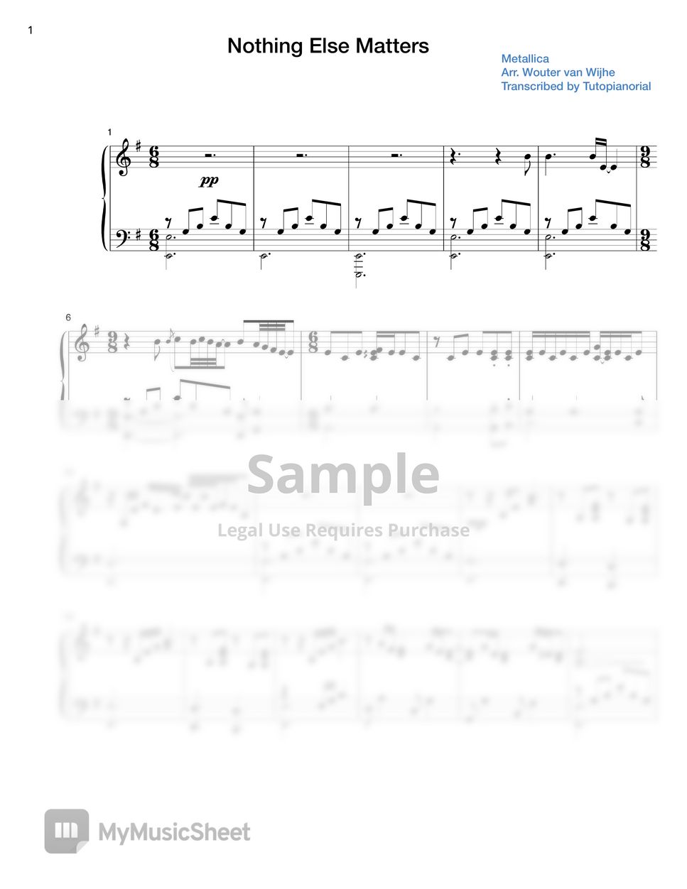 Metallica - Nothing else metters (arr. Wouter van Wijhe) 乐谱 by ...