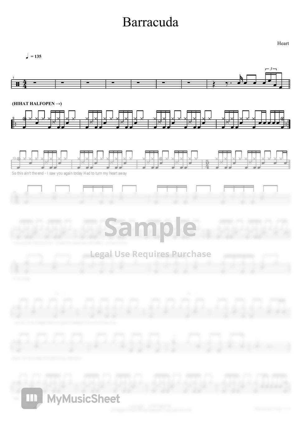 Heart - Barracuda Sheet Music by COPYDRUM