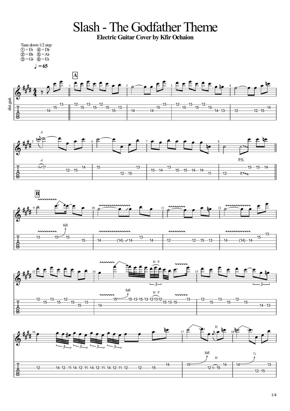 Nino Rota - Slash - The Godfather Theme TAB by Kfir Ochaion