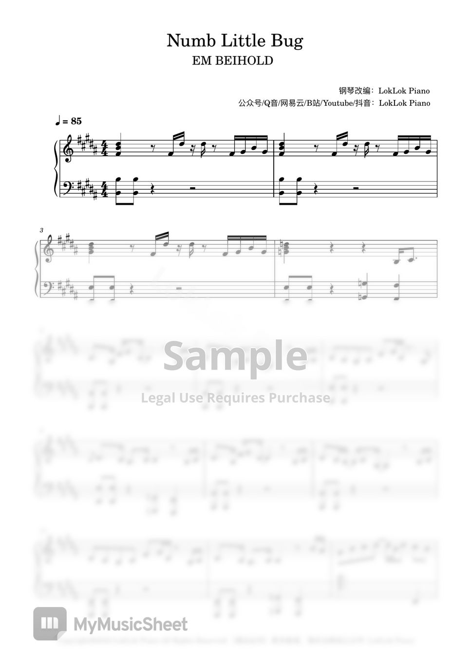 Em Beihold - Numb Little Bug Sheet by LokLok Piano