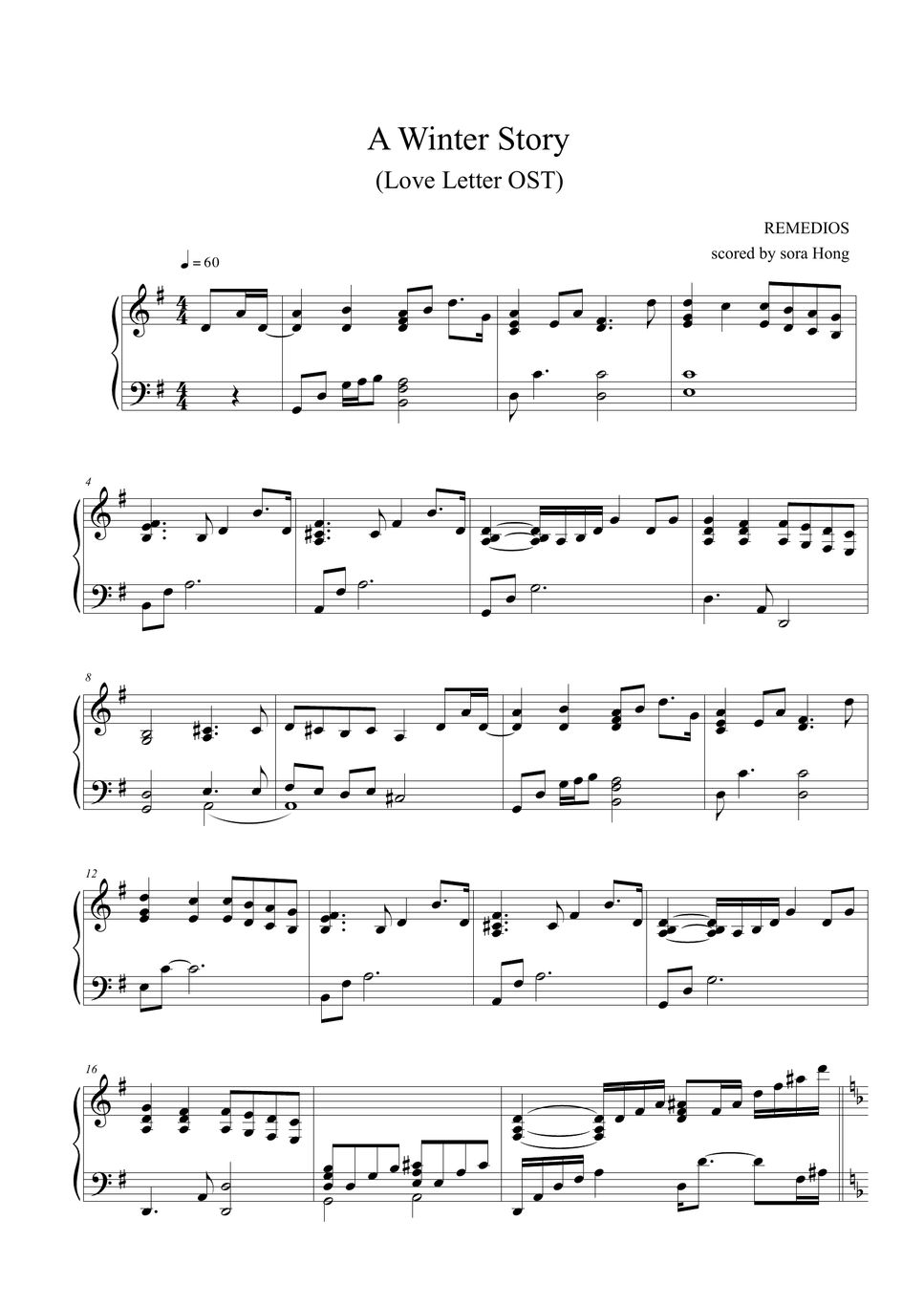 Love Letter OST - A Winter Story 악보 by sora Hong