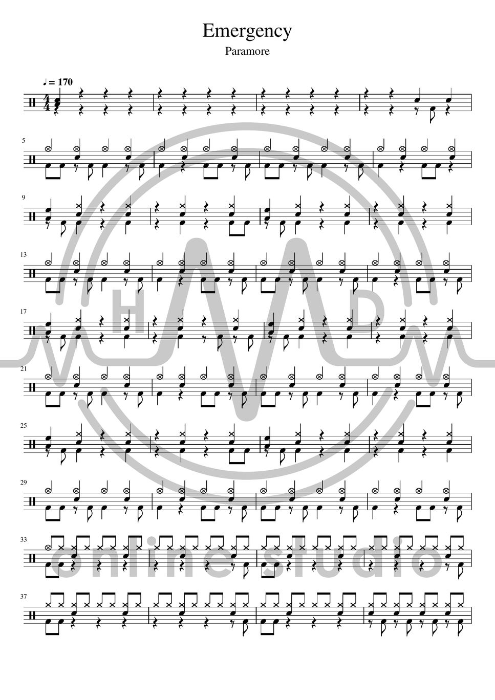 Paramore - Emergency (Drum) Sheet by HMD online studio