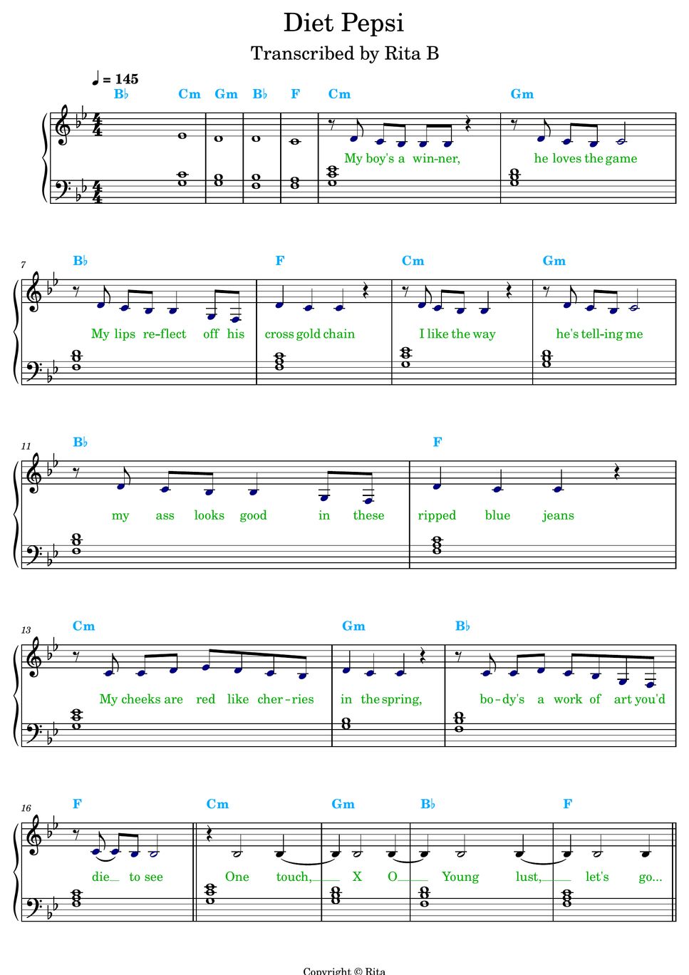 Addison Rae - Diet Pepsi (With lyrics and chords) Sheet Music by Rita B