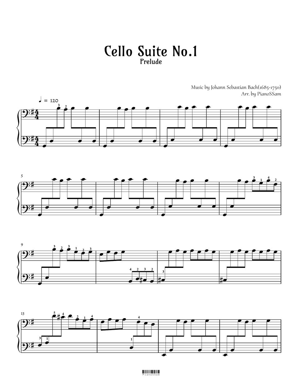 J.S. Bach - [Late-Intermediate] Cello Suite No.1 Prelude | Piano ...