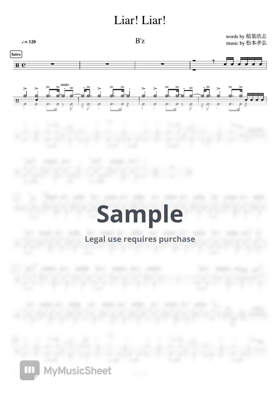 B'z - Liar! Liar! Sheet Music by Cookai's J-pop Drum sheet music!!!