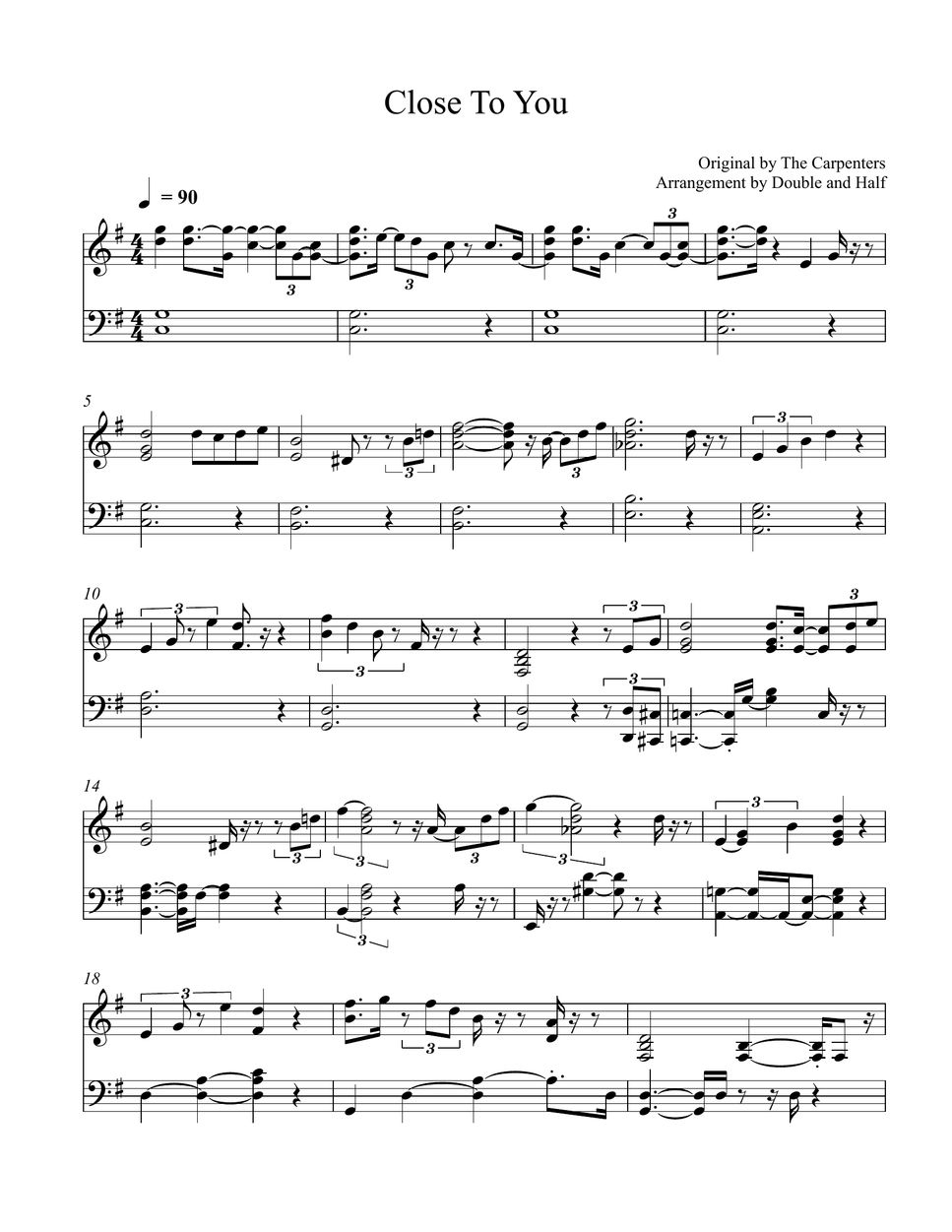 The Carpenters - Close To You Sheet by Double and Half