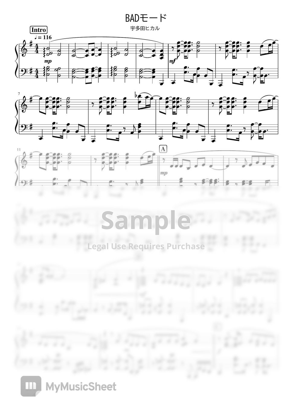 宇多田ヒカル - BADモード Sheet Music by JJ・KEIKO