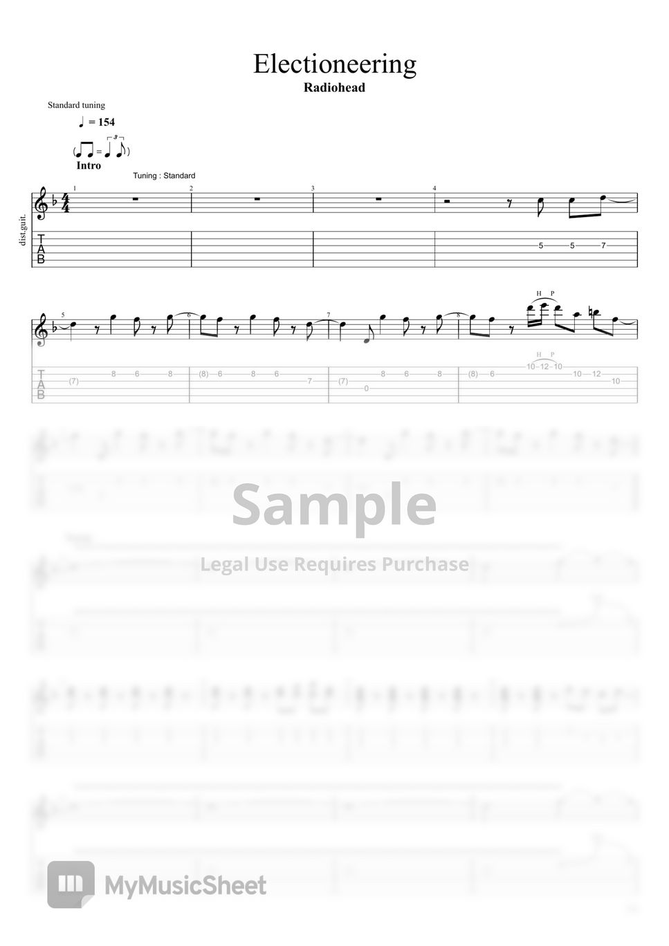Radiohead - Electioneering Sheet Music by DCGuitar
