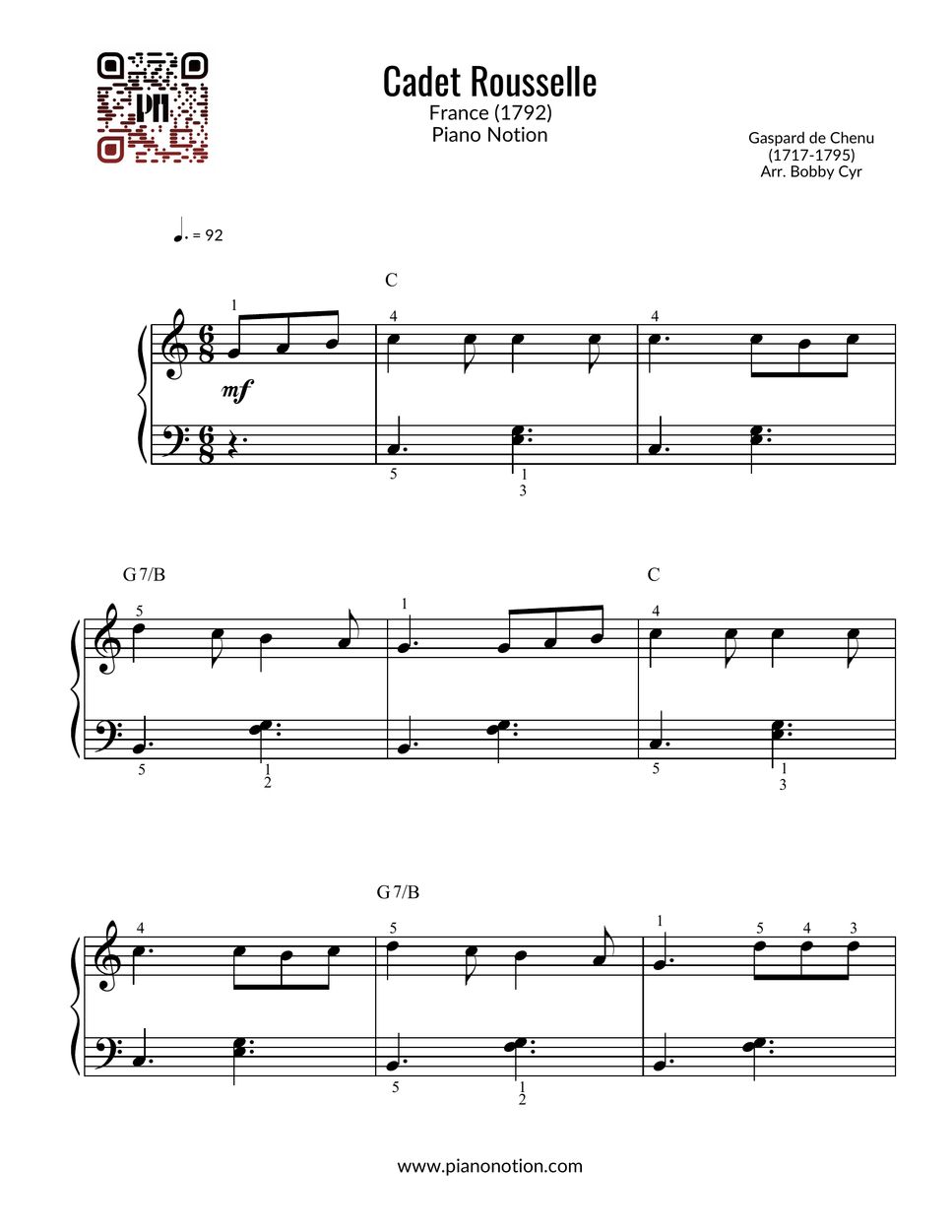 Cadet Rousselle (Piano Solo) Sheets by Piano Notion