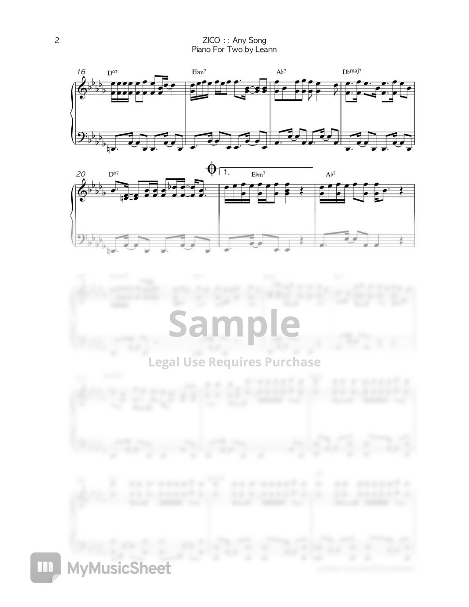 ZICO - Any Song 아무노래 (Easy Key) Sheets by LeannCho