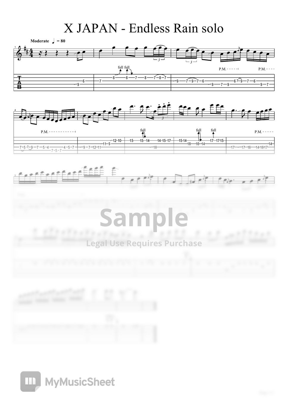 X JAPAN - Endless Rain solo guitar cover 六線譜+單譜 by eric lo