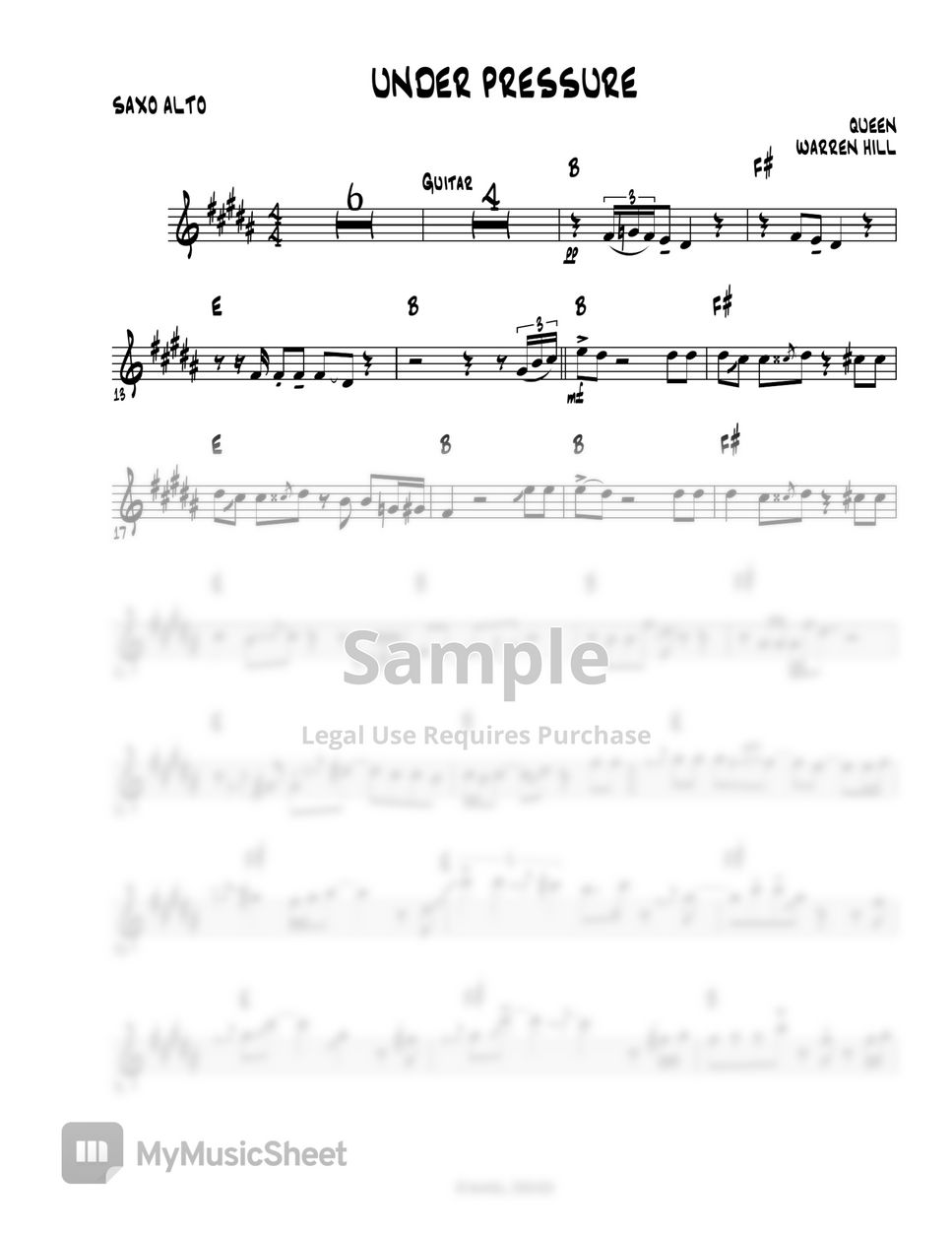 Under Pressure - Queen. David Bowie. Version Warren Hill (Alto Sax ...