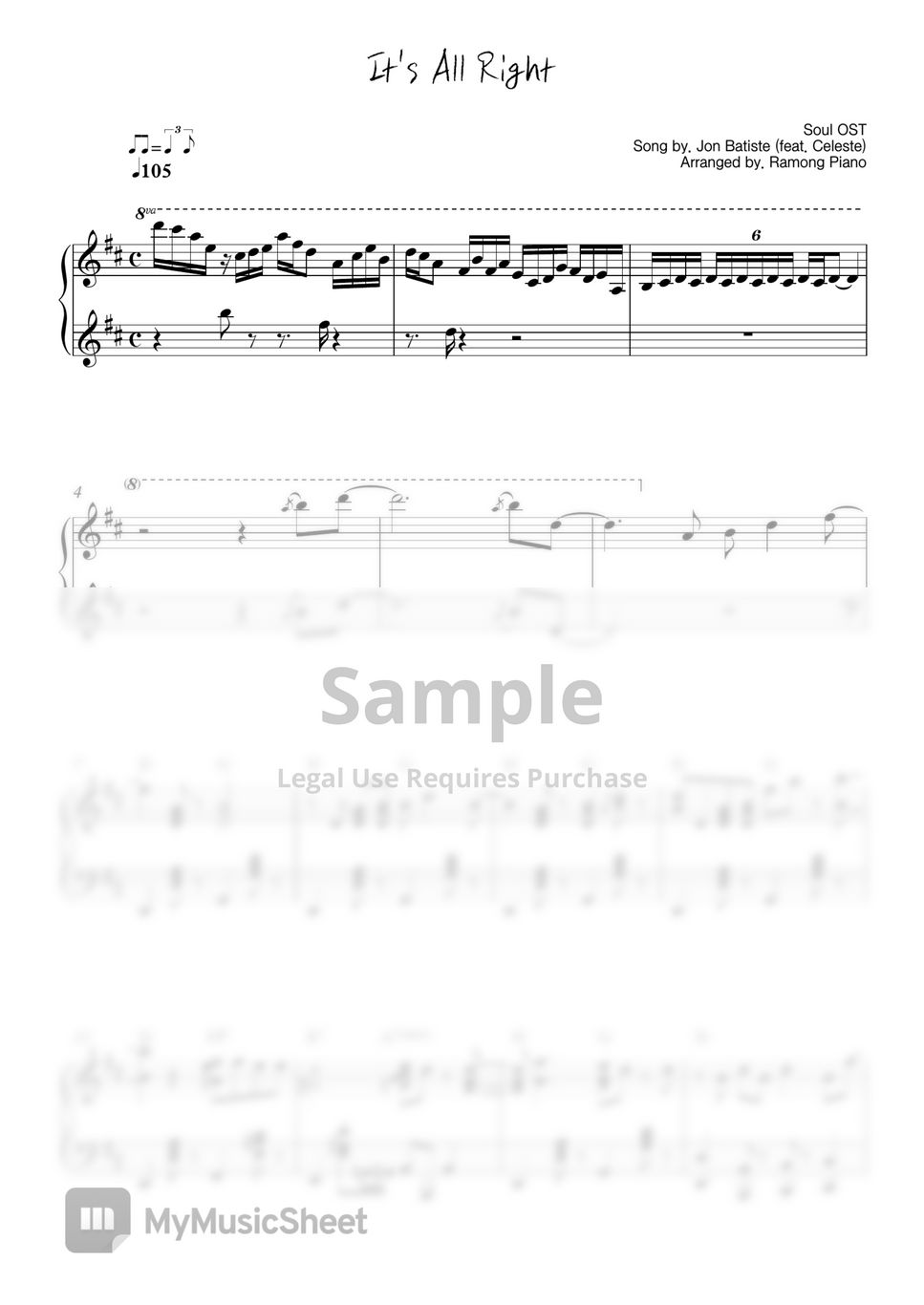 Soul OST - It's All Right (Easy, MR Include) แผ่น by Ramong Piano