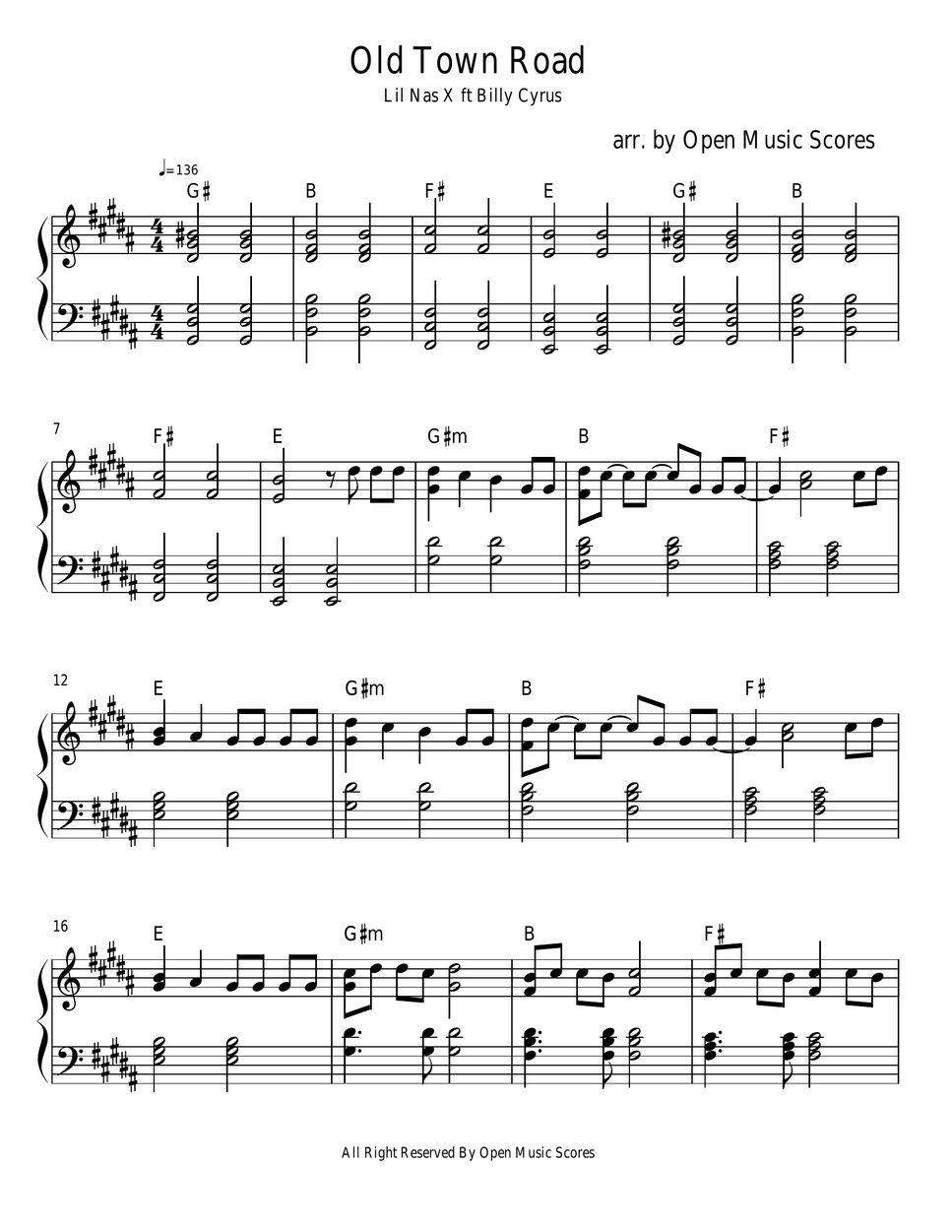 Lil Nas X - Old Town Road Sheet