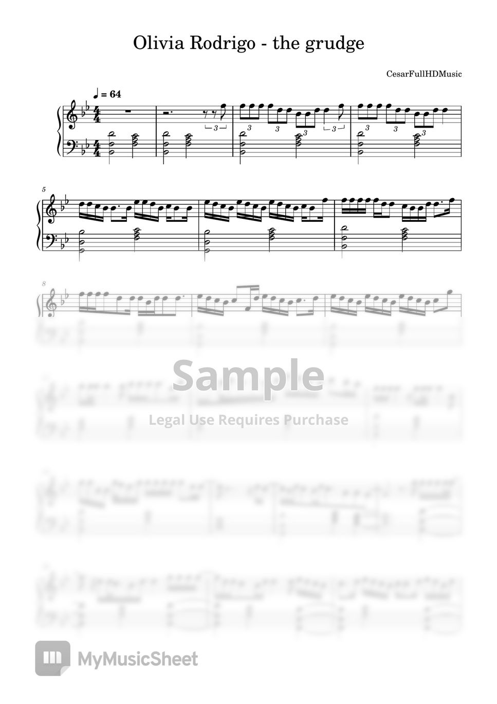 Olivia Rodrigo - the grudge Sheet Music