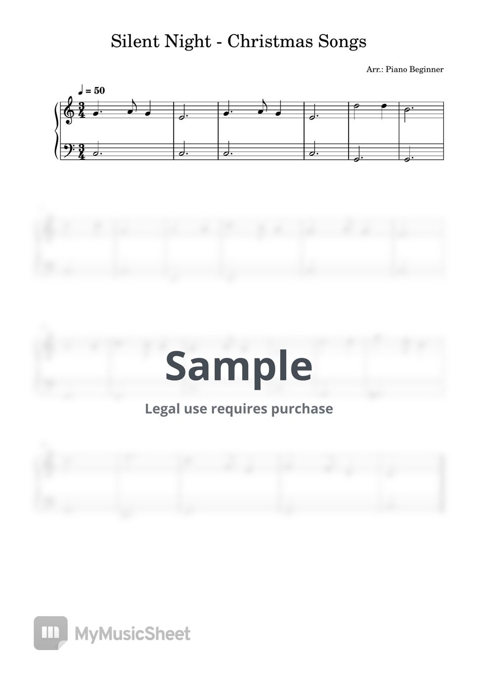 Christmas Songs - Silent Night Sheet Music by Piano Beginner