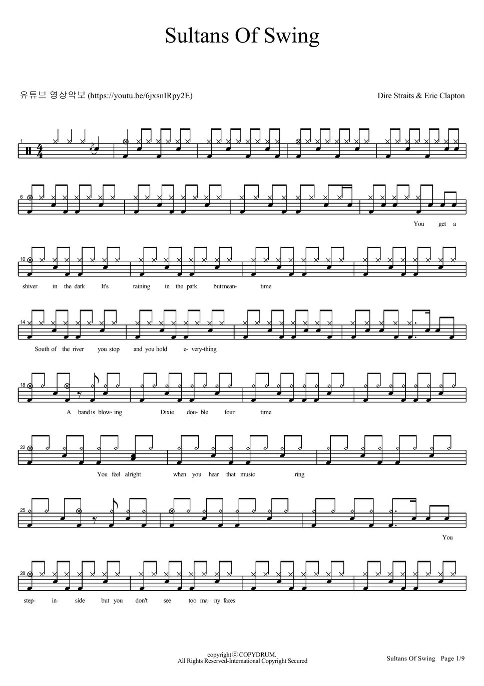 Eric Clapton - Sultans Of Swing Sheet by COPYDRUM