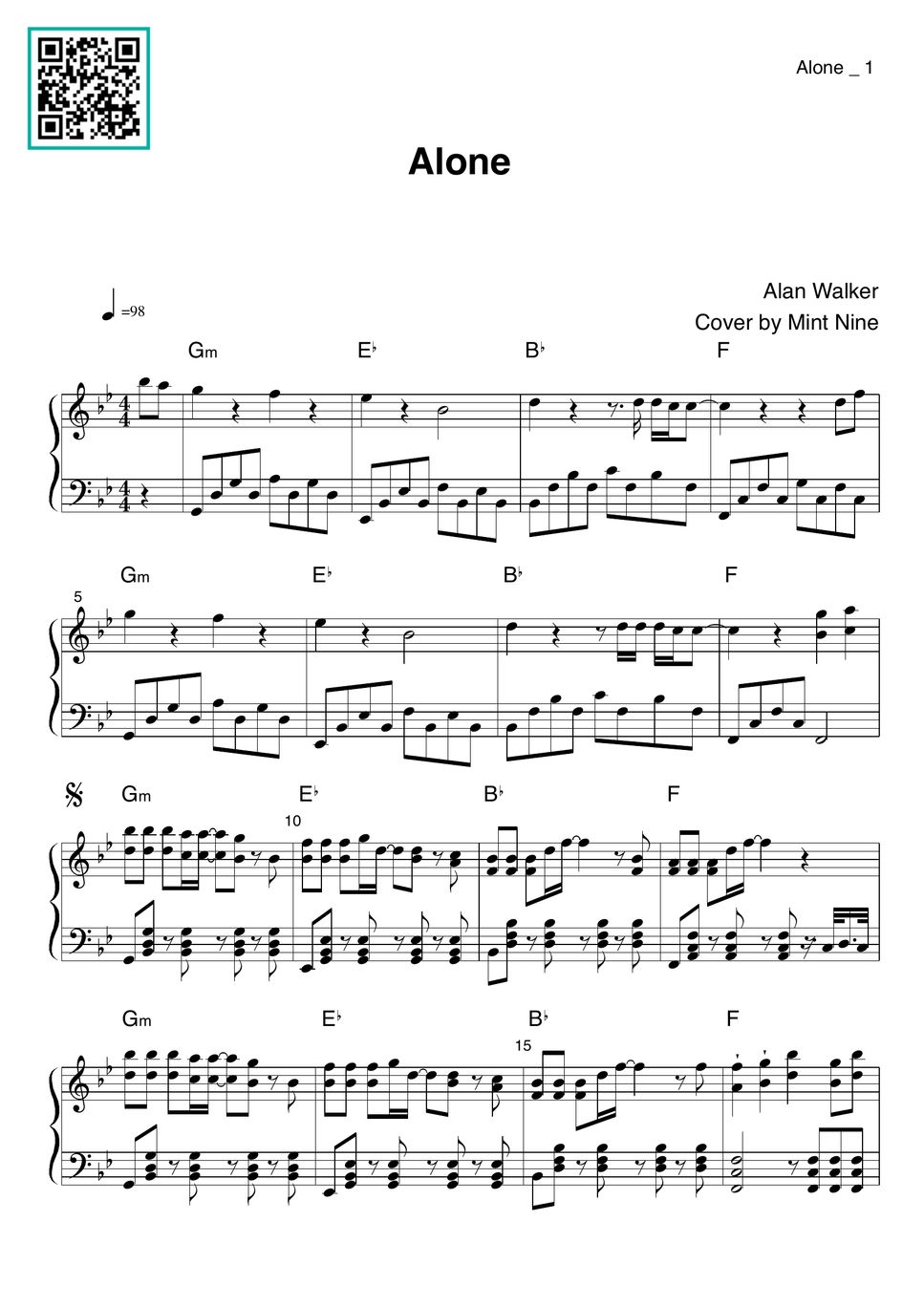 Alan Walker - Alone Sheet by Mint Nine