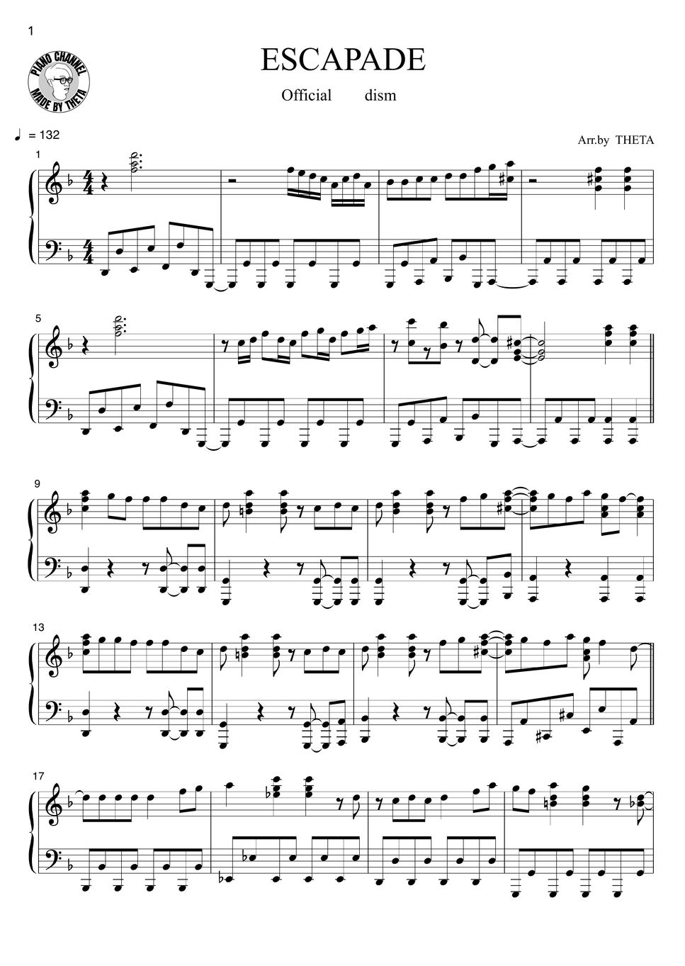 OfficialHIGEDANdism - ESCAPADE Sheets by THETA PIANO