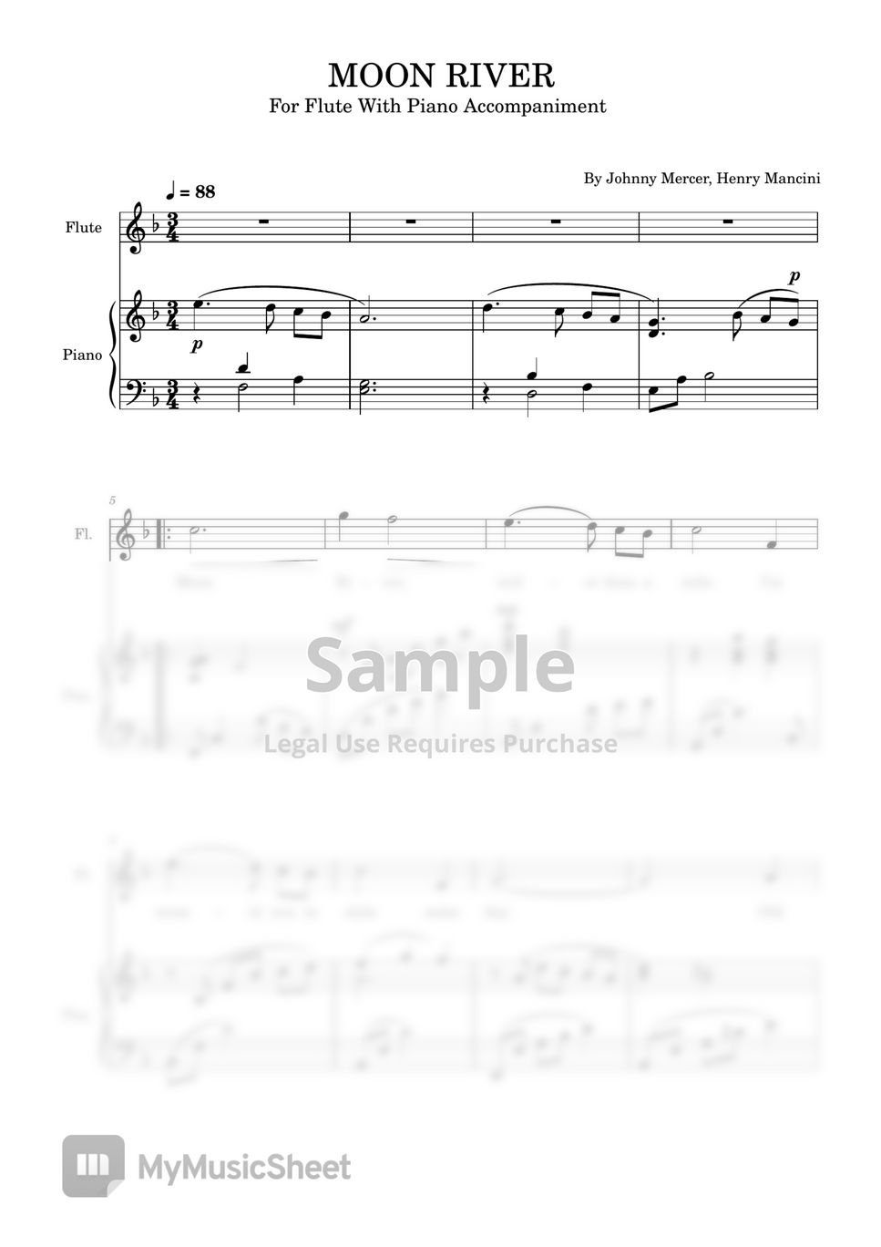 Johnny Mercer, Henry Mancini - Moon River (For Flute With Piano ...