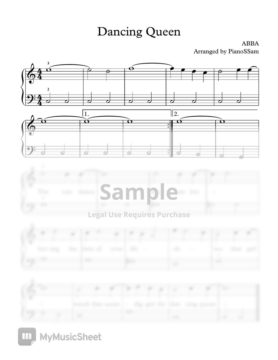 ABBA - Dancing Queen (Level 2) Sheet Music by PianoSSam