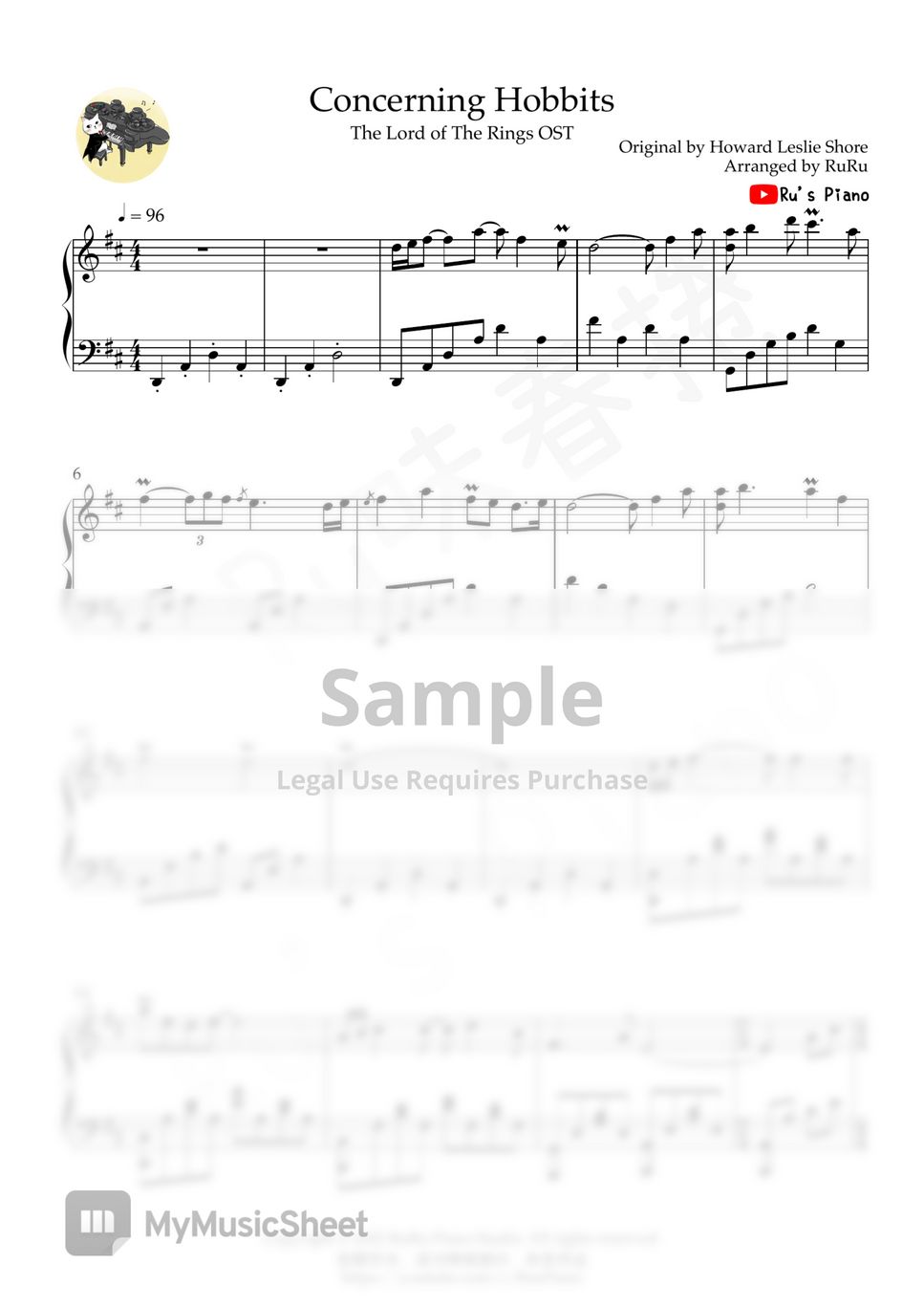 魔戒 The Lord of The Rings OST - Concerning Hobbits 악보 by Ru's Piano