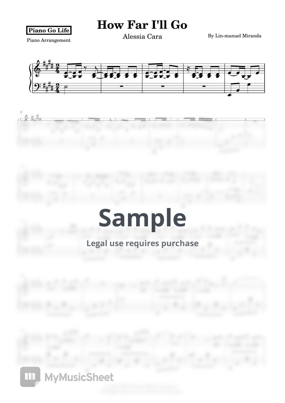 Alessia Cara - How Far I'll Go (Moana) Sheets by Piano Go Life