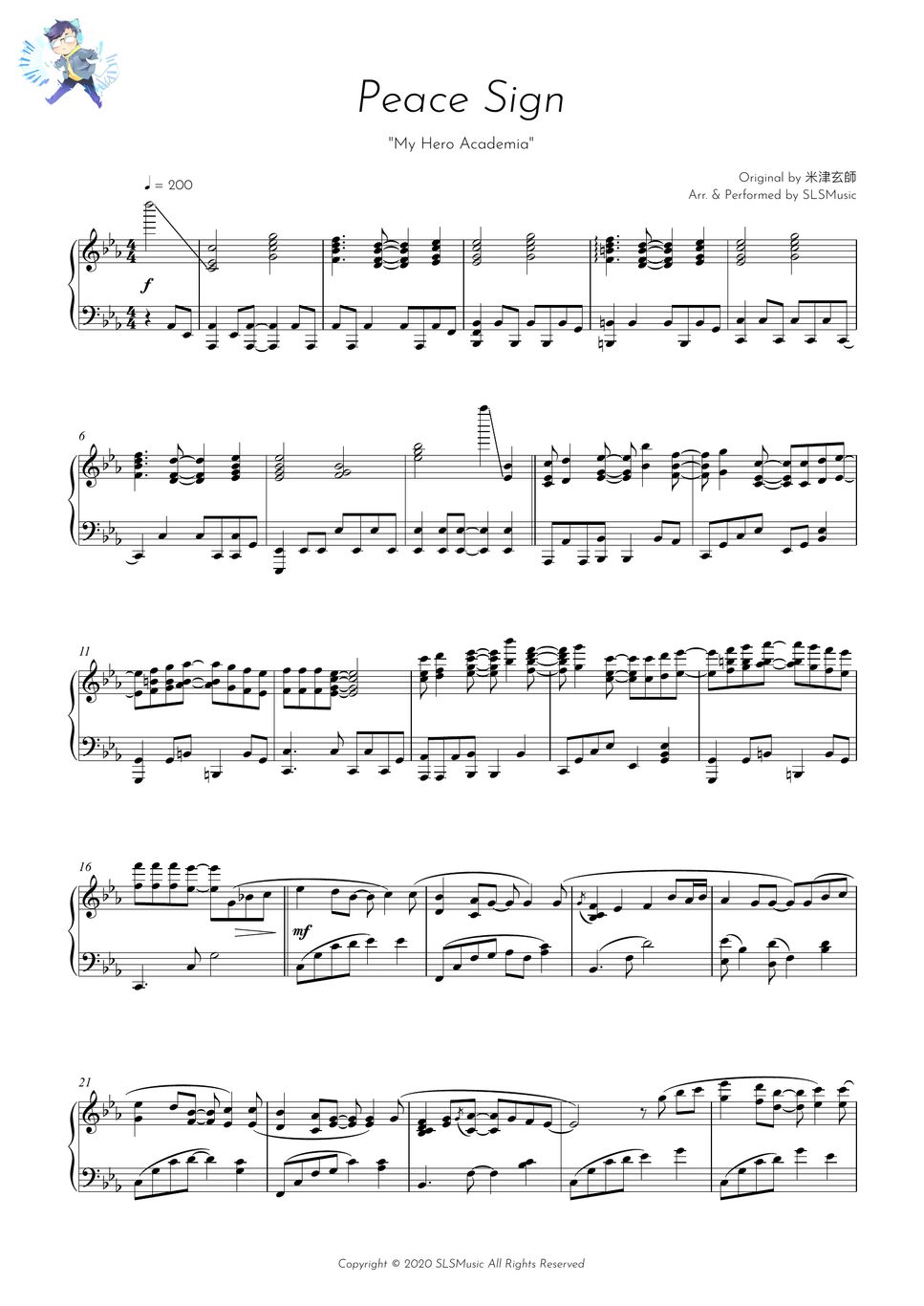 米津玄師 - Peace Sign (My Hero Academia) Sheet by SLSMusic