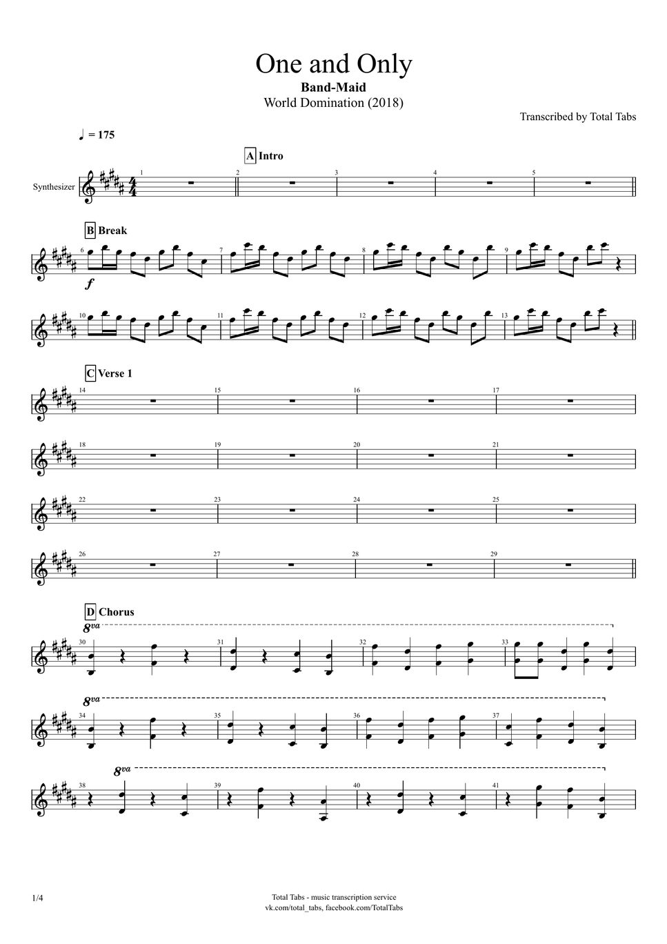 Band-Maid - One and Only (Synthesizer) Sheet