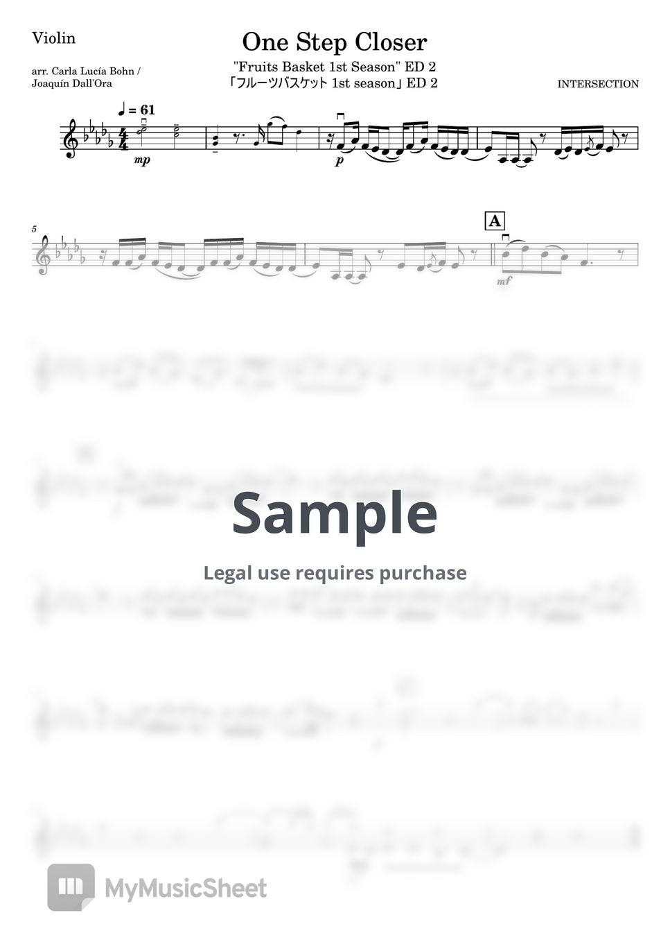 INTERSECTION - One Step Closer | "Fruits Basket 1st Season" ED 2 악보 by ...