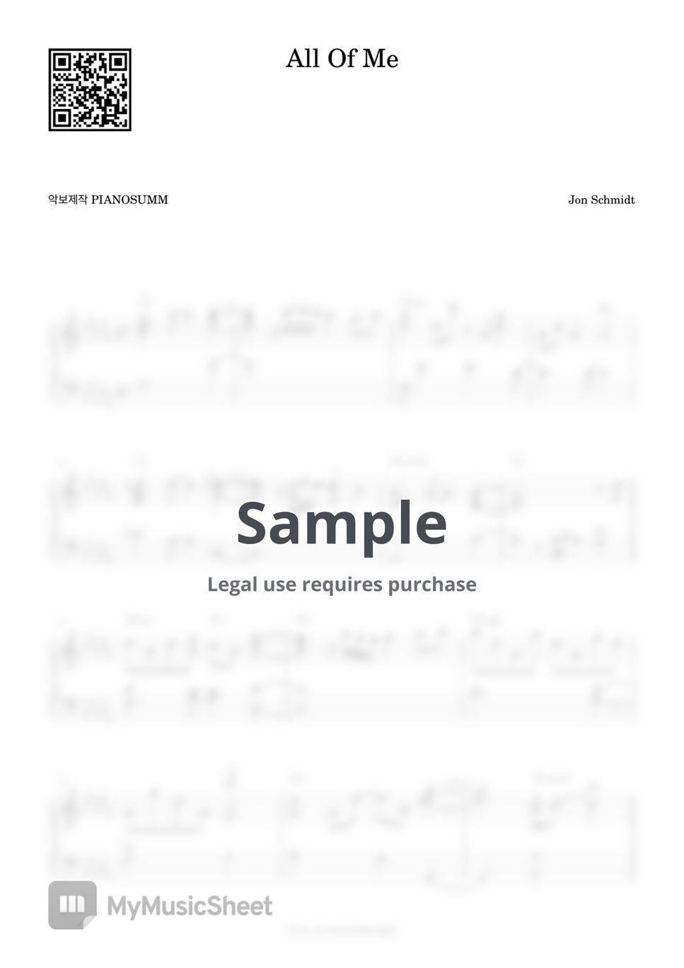 Jon Schmidt - All Of Me (Includes Ckey) Sheet Music by PIANOSUMM