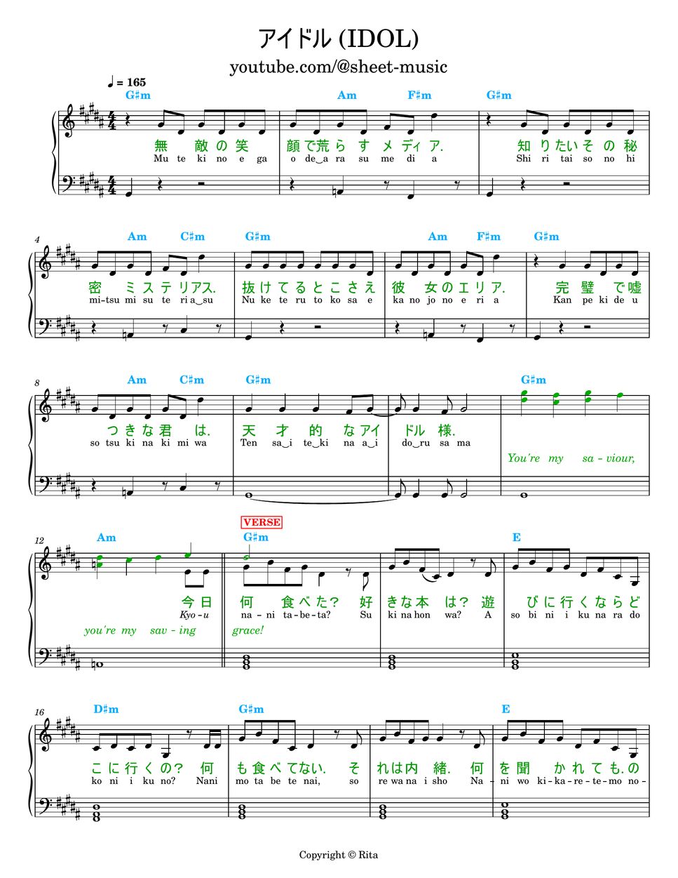 YOASOBI - IDOL Sheet Music by Rita B